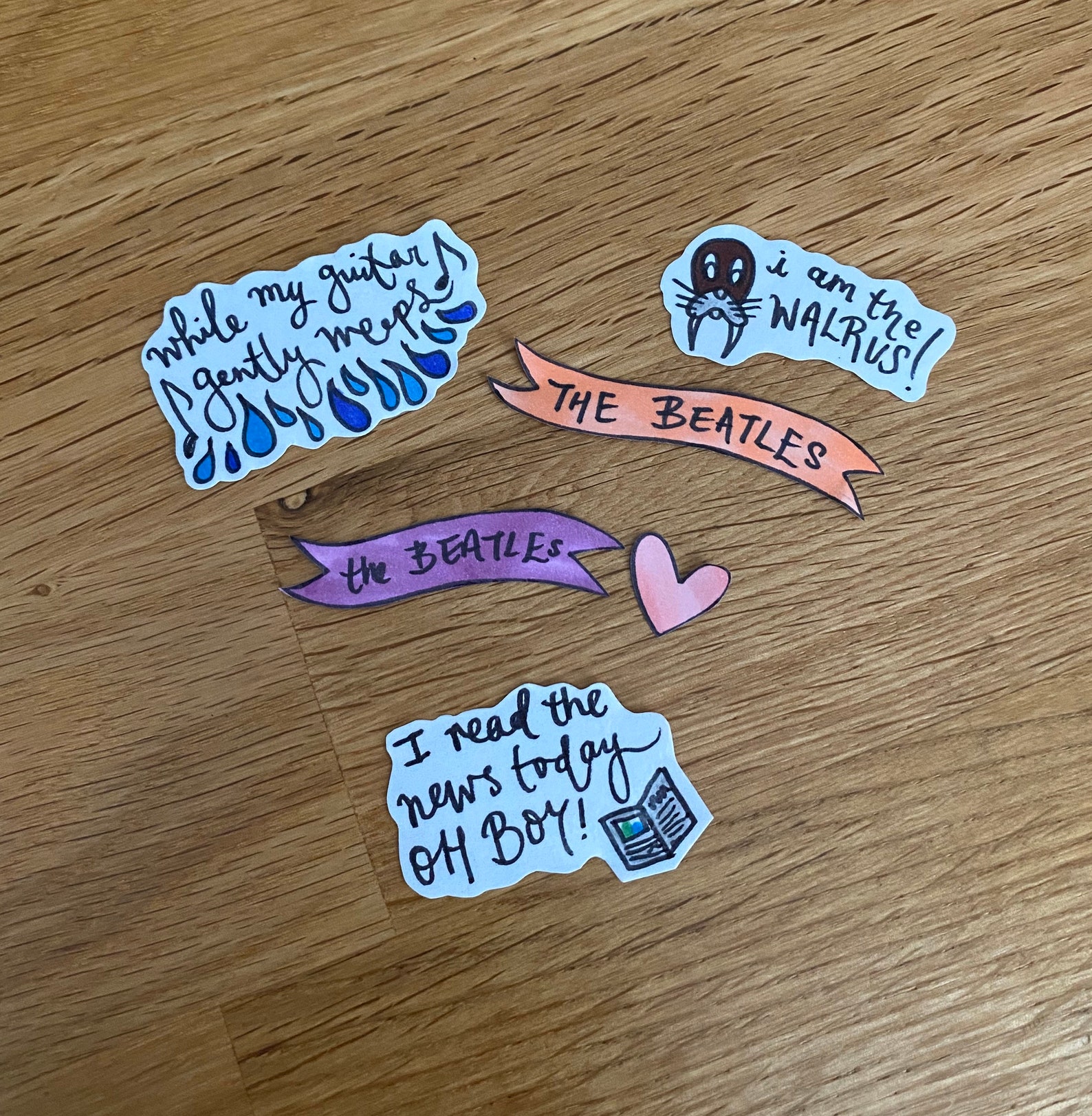 The Beatles Illustrated Sticker Set Glossy Beatles Lyrics | Etsy