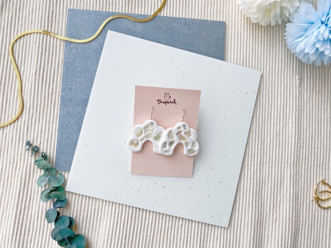 SEASHELL SCALLOPED ARCH - Chunky Polymer Clay Earrings: Matte White ...