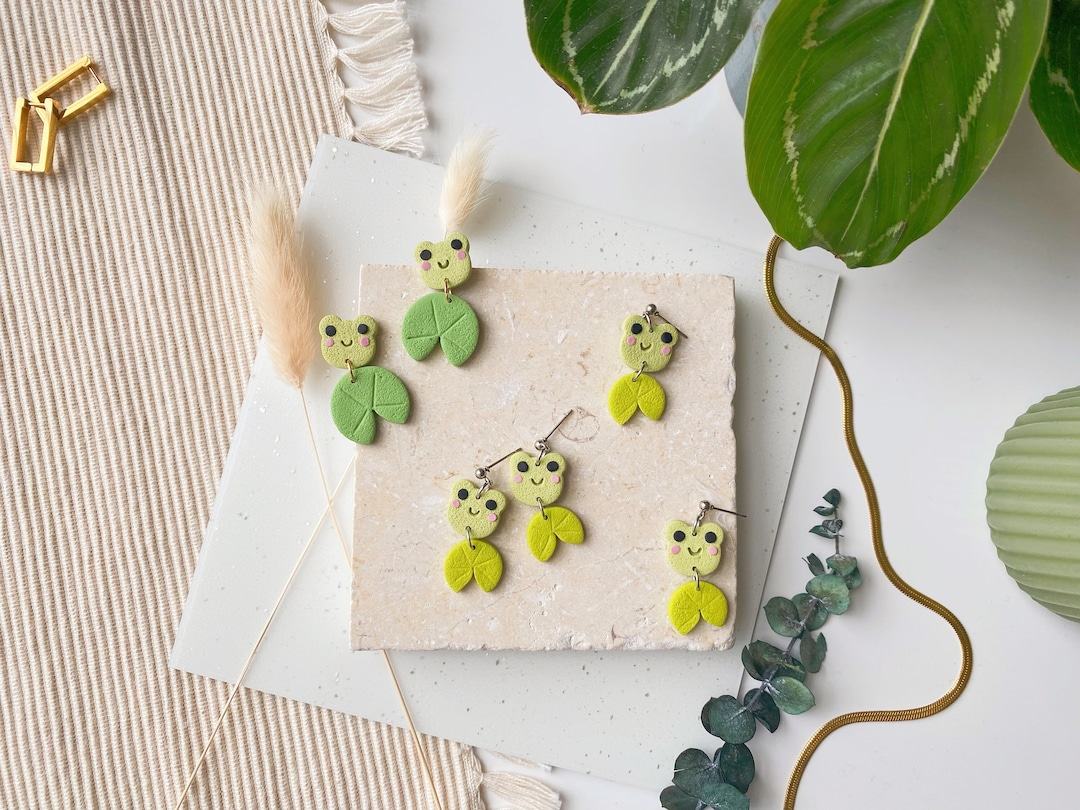 FROGGY LILY PAD Frog Polymer Clay Earrings: Froggies, Froglet, Baby Froggo, Frog Love, Lily Pad ...