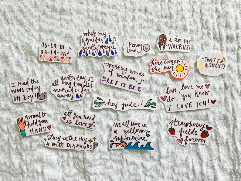 The Beatles Illustrated Sticker Set! Glossy Beatles Lyrics Stickers ...