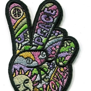 PEACE Sign Patch Hippy Fingers Iron on Patch Victory Flower Power ...