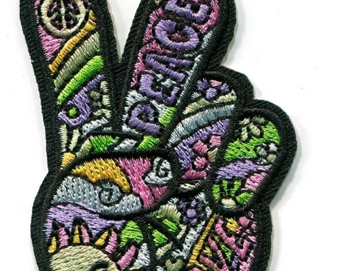 PEACE Sign Patch Hippy Fingers Iron on Patch Victory Flower Power ...