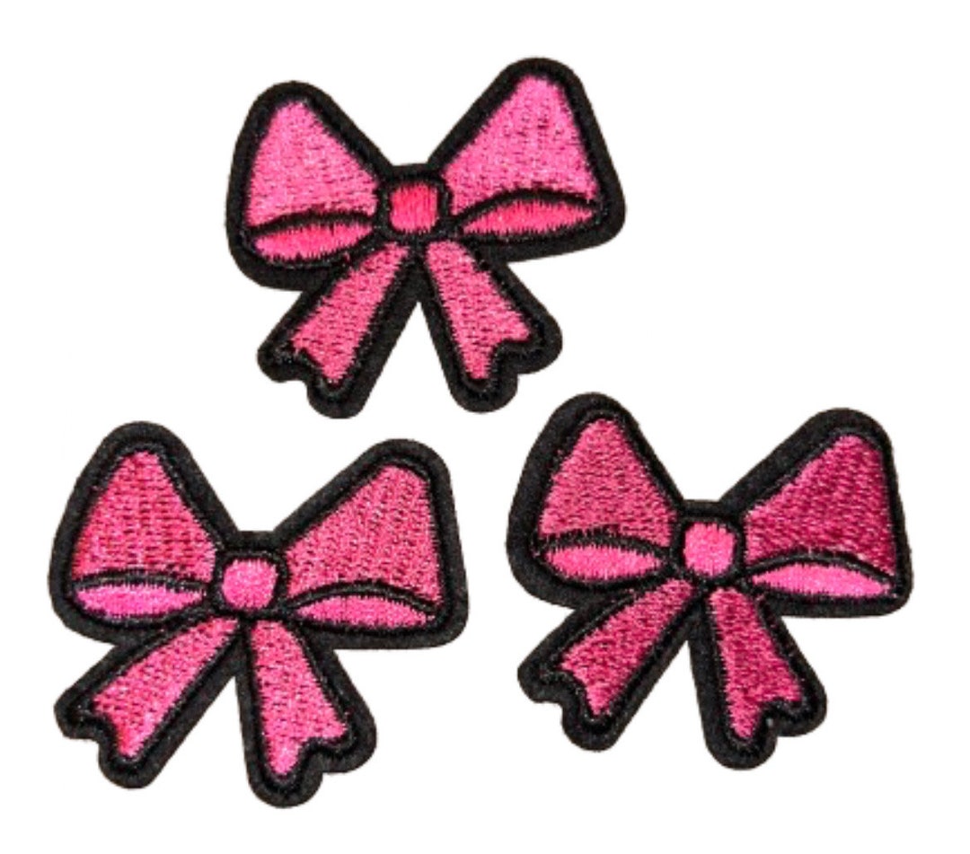 Pink Bow Patch (3) Iron on Ready Pink Girly Patch Embroidered Filler ...