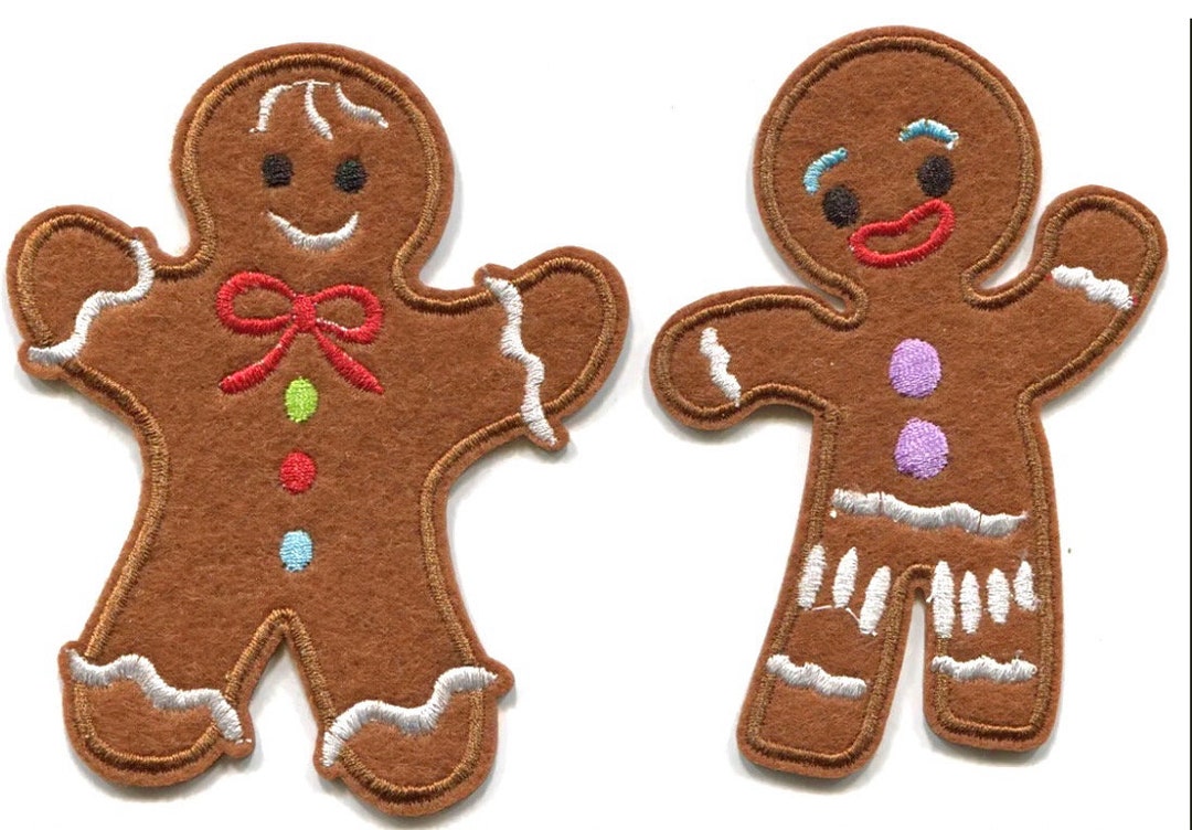 Gingerbread Man Patch SET OF 2! Iron on Ready Santa Christmas ...