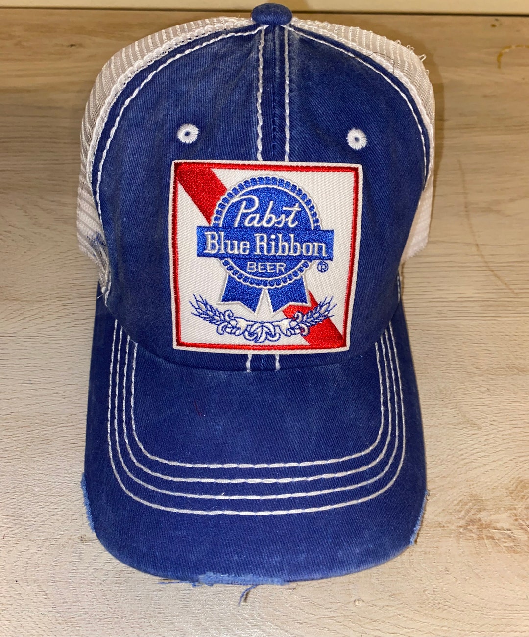 Pabst Blue Ribbon Trucker Hat Non Structured Patch Style Hat Adjustable ...
