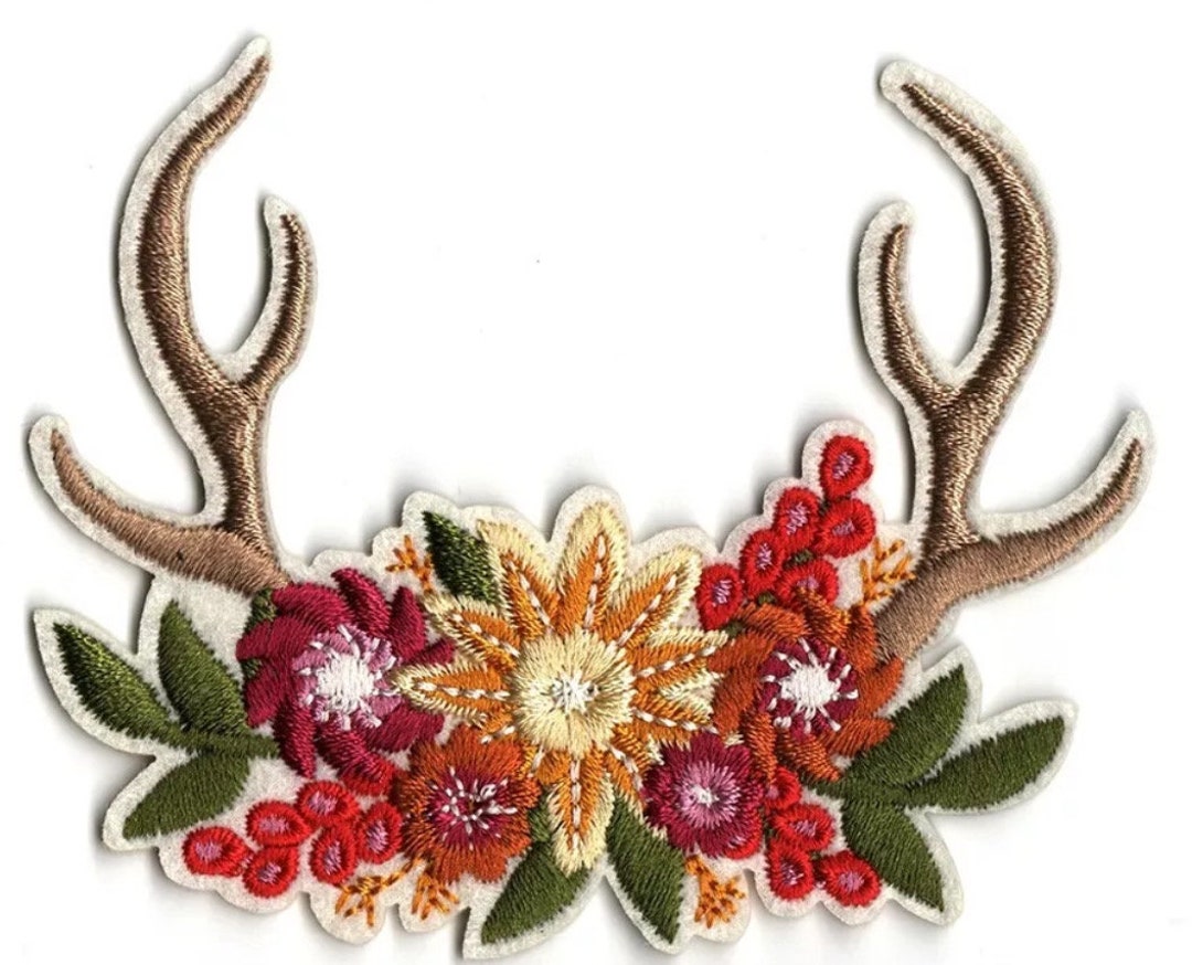 Antler Patch Deer Antler and Flowers Iron on Ready Patch Brand New ...