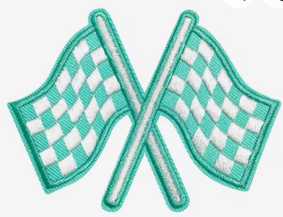 Racing Flag Patch Teal Iron on Ready Patch Embroidered Filler Patch Hat Bar Patch Racetrack ...