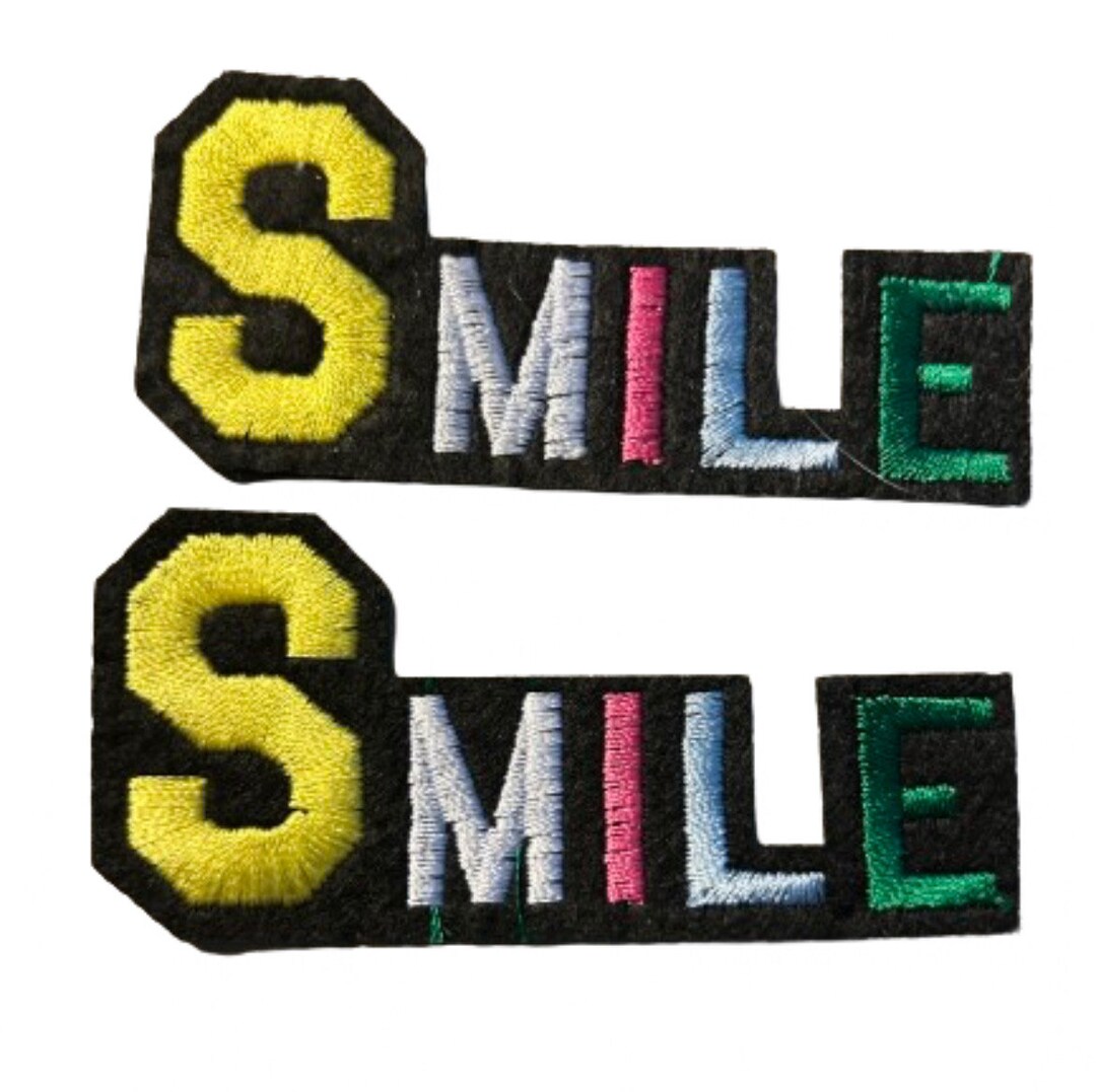 Smile Patch Lot of 2 Iron on Ready Patch Embroidered Filler Patch Hat ...