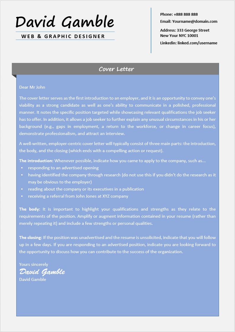 Resume Cover Letter Reference Letter Templates INSTANT | Etsy