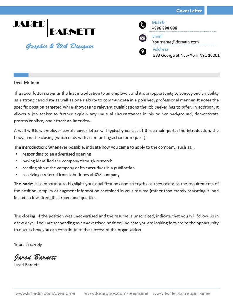 Resume + Cover Letter + Reference Letter Templates | INSTANT DOWNLOAD ...