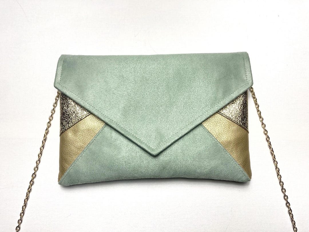 Sage Green and Gold Clutch Bag Perfect for a Wedding or Bridesmaid ...