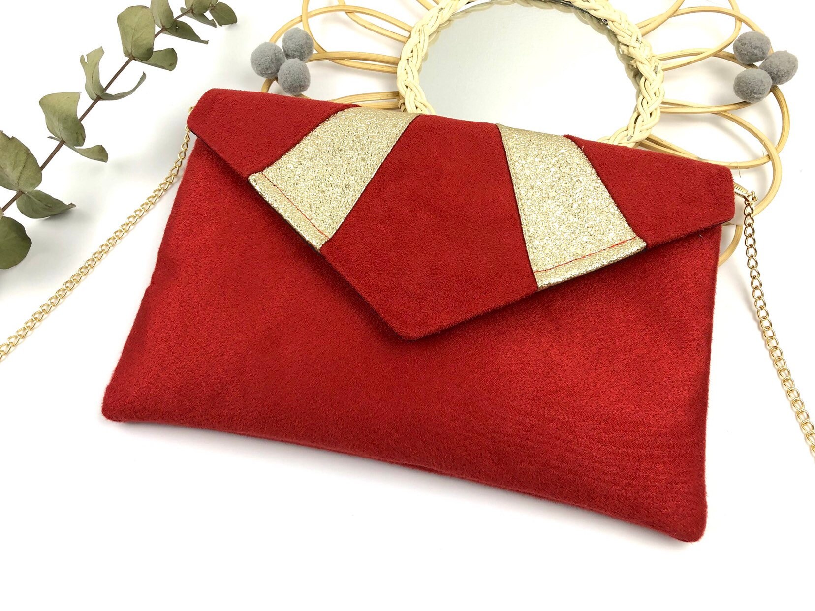 Red and gold clutch ideal for a wedding or an evening | Etsy