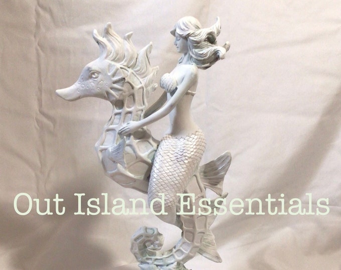 Ride Em Mermaid | Resin Mermaid Riding Seahorse Decor | Coastal Decor ...