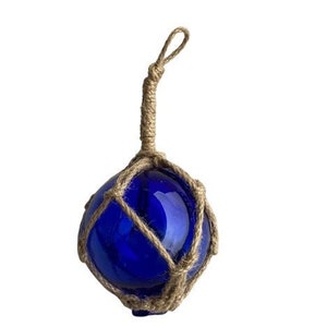Glass Float I 4" Blue Glass Orb With Rope I Coastal Cottage I Glass ...