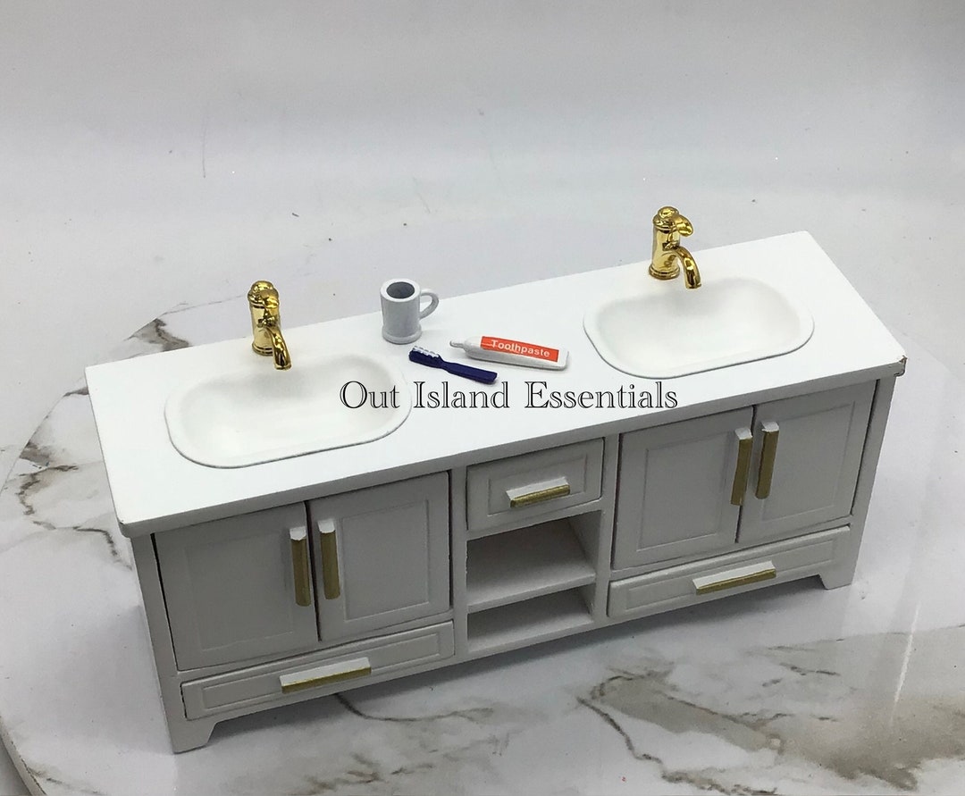 Miniature Bathroom Double Sink Vanity I Miniature Bathroom Counter and ...