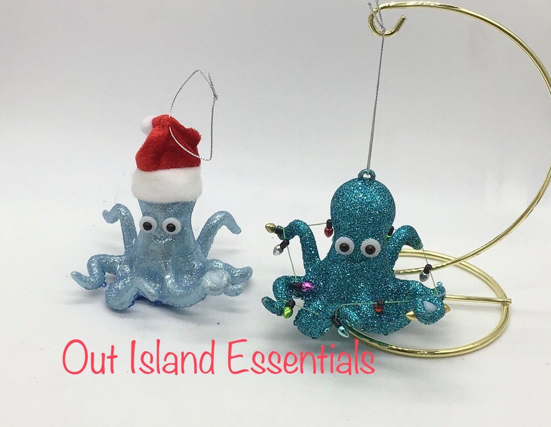 Octopus Ornament I Blue Glitter Coastal Octopus I Cute Octopus ...