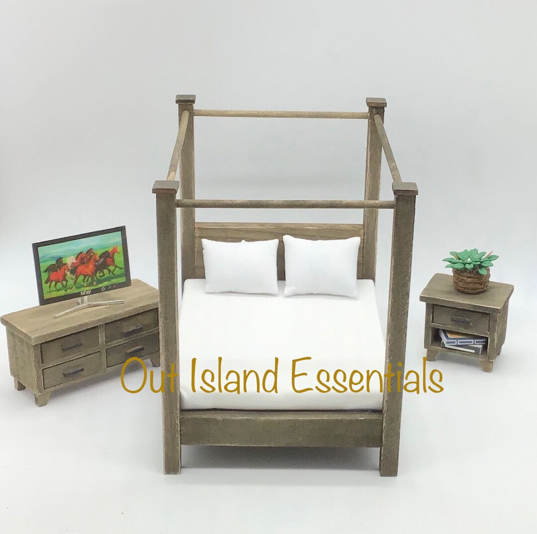 6 Pc. Miniature Wood Double Bedroom Set I Dollhouse Miniature Furniture ...