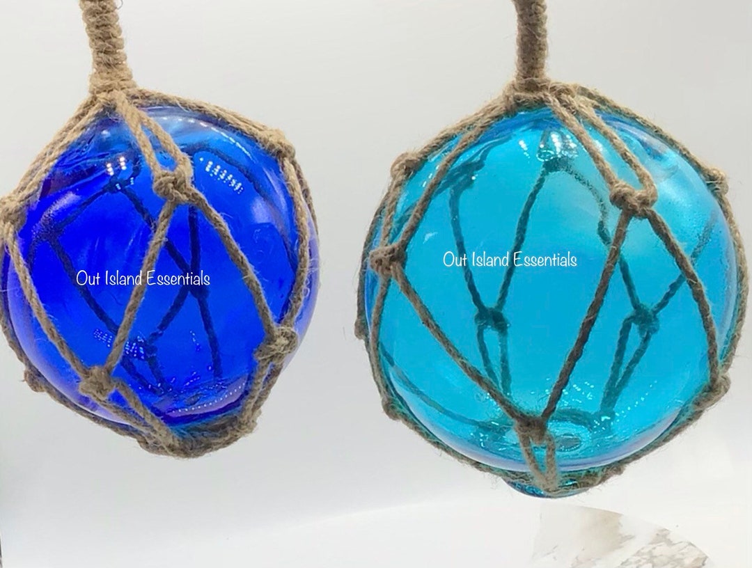 Glass Float I 4" Blue Glass Orb With Rope I Coastal Cottage I Glass ...
