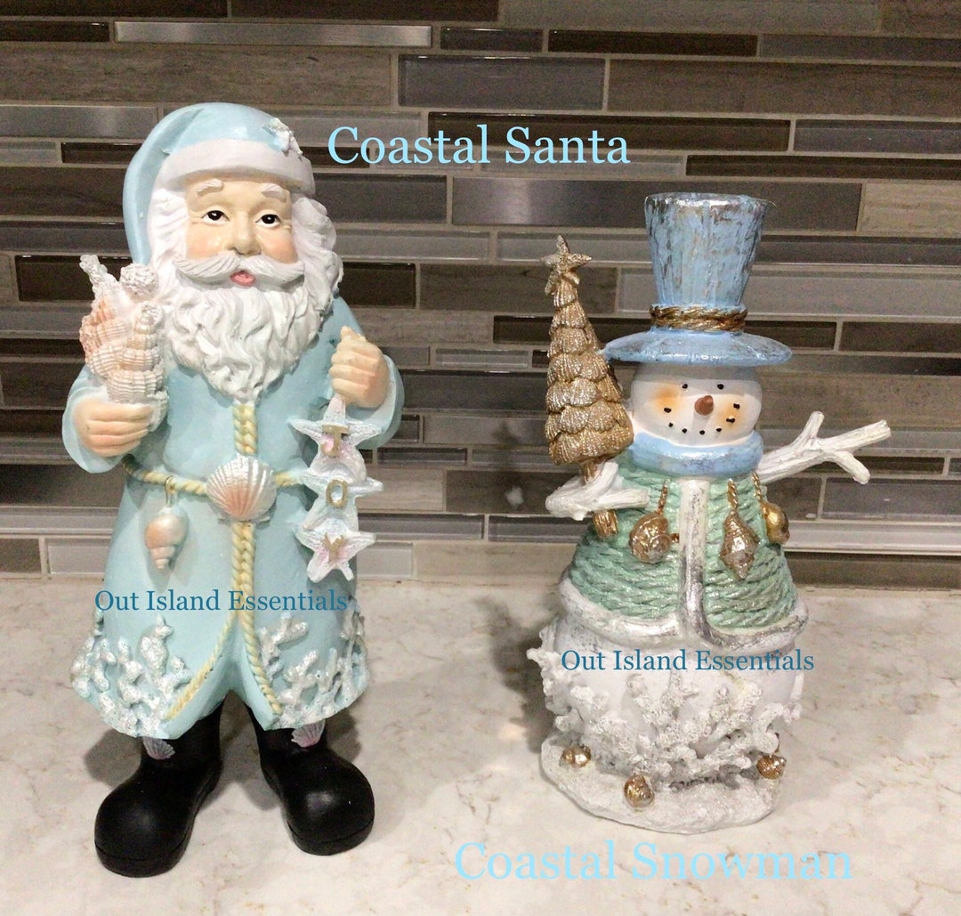 One Coastal Santa or Coastal Snowman I Santa Christmas Statue I Beachy ...