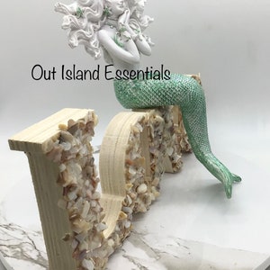 Sitting Mermaid I Coastal Mermaid Shelf Decor I Green Sparkle Sitting ...