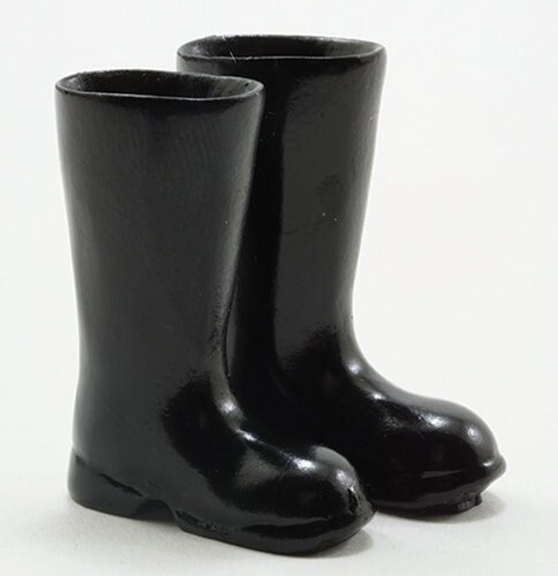 1 Pair of Dollhouse Black Rubber Boots I Miniature Doll Workin Boots I ...