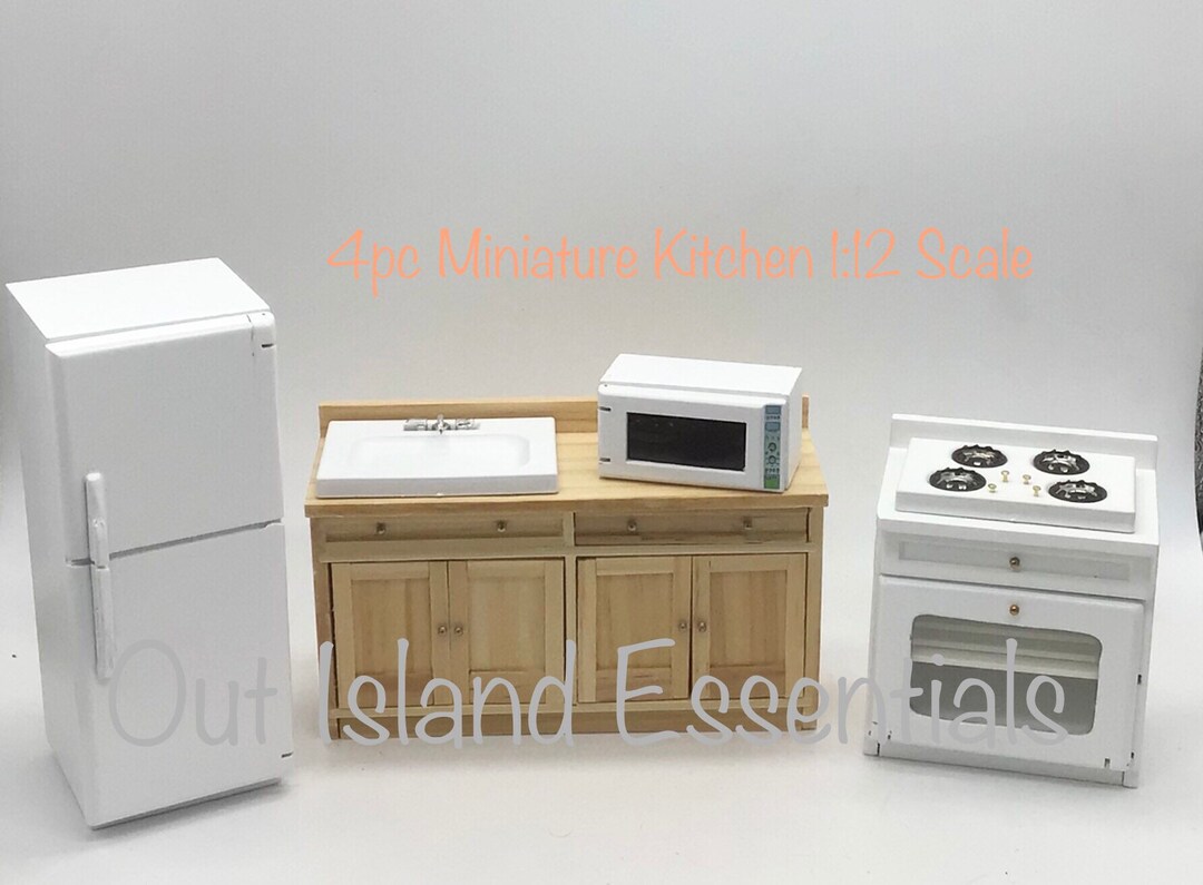 Miniature Complete Kitchen I Dollhouse Miniature White and Oak Kitchen ...