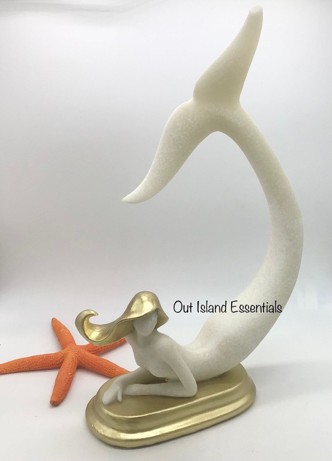 Gold Accent Mermaid Statue | Mermaid Decoration | Stunning Gold Mermaid ...