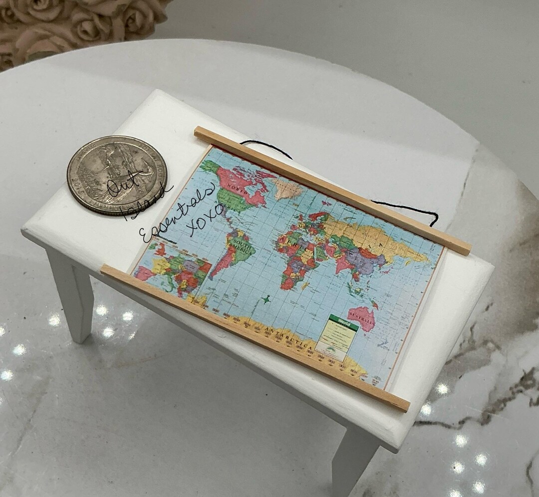 Dollhouse Miniature Wall Map | Dollhouse Vintage World Maps | Miniature ...