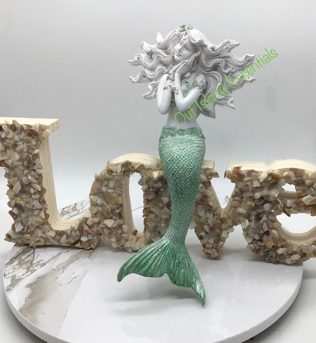 Sitting Mermaid I Coastal Mermaid Shelf Decor I Green Sparkle Sitting ...