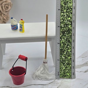 Miniature Mop I Dollhouse Miniature Mop I Miniature Red Cleaning Bucket ...