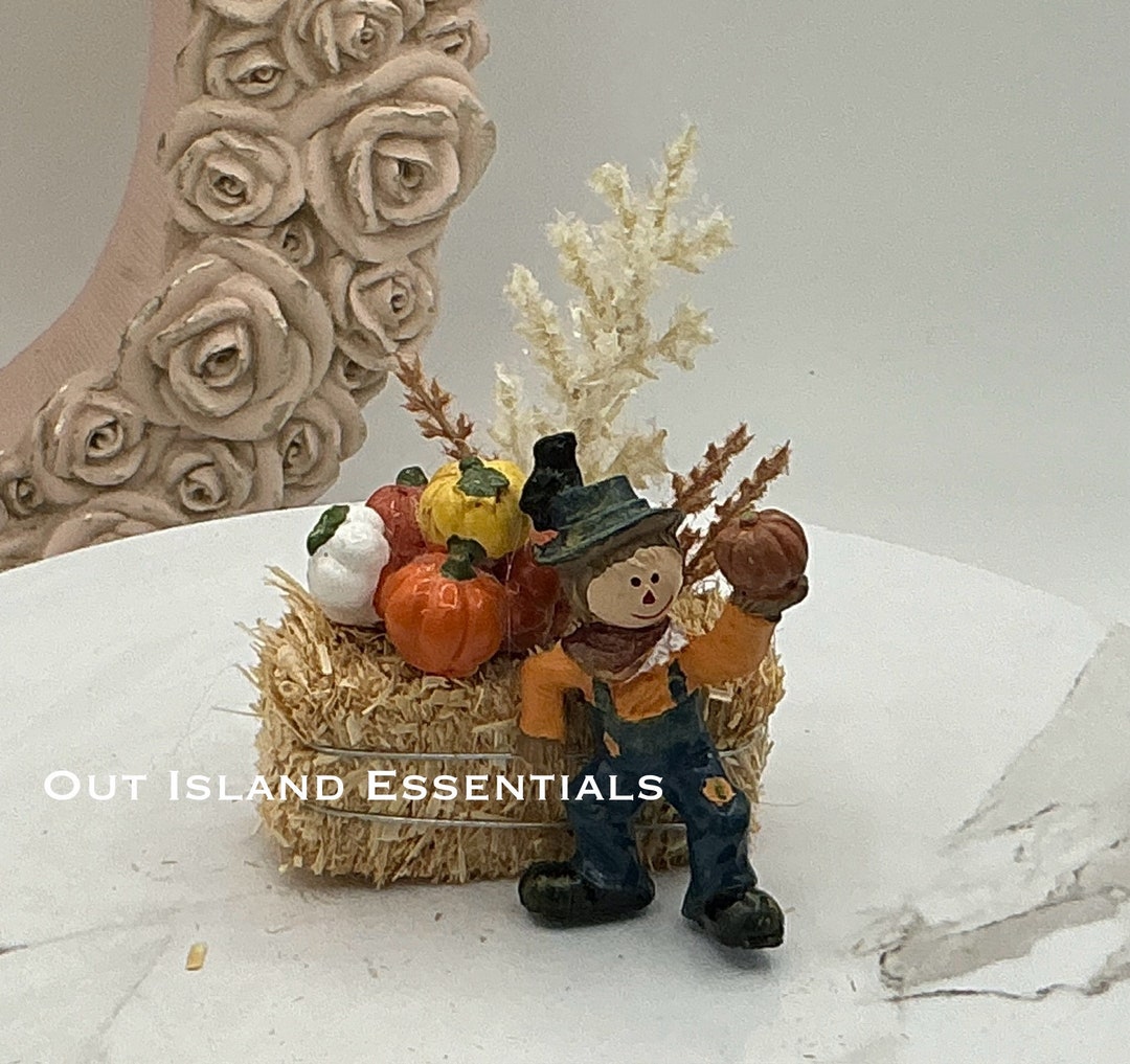 Artisan Made Miniature Fall Hay Bales I Miniature Scarecrow and Hay ...