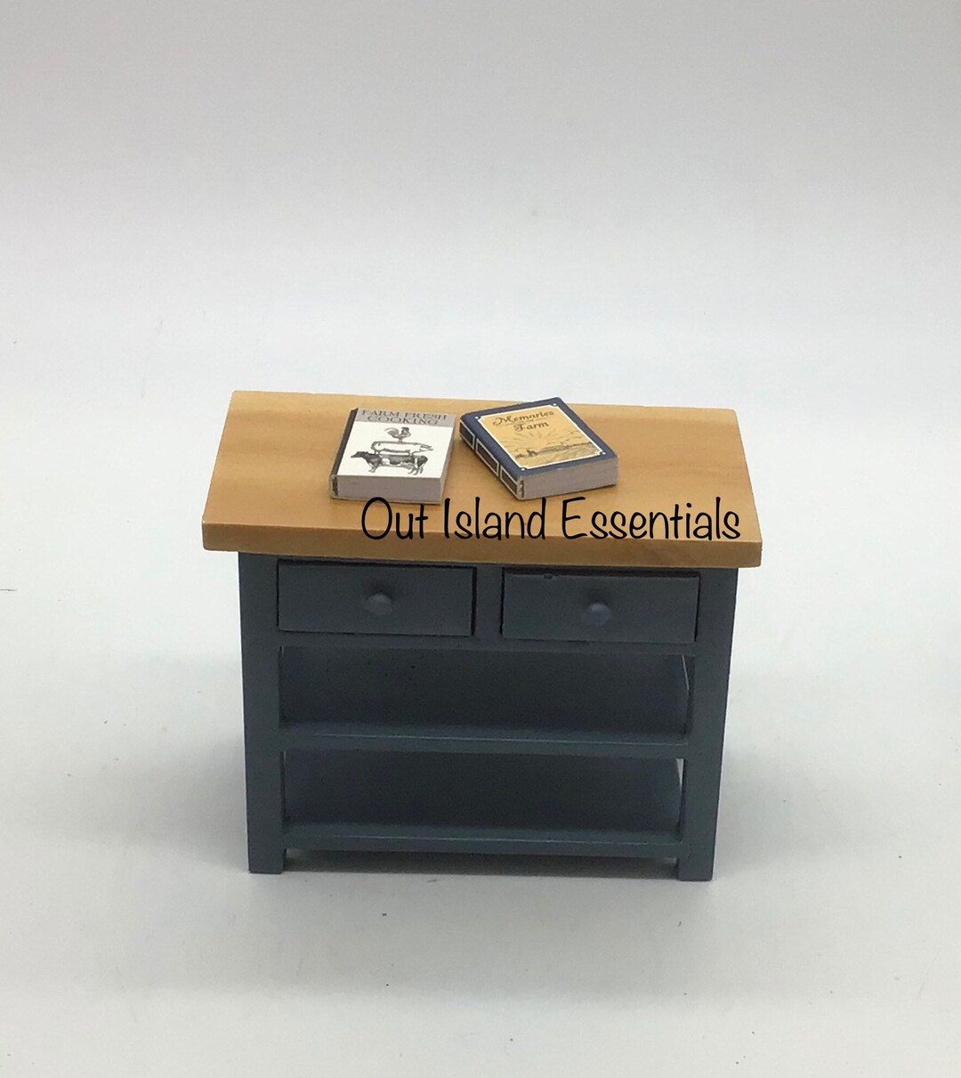 Miniature Small Kitchen Table With Drawers I Dollhouse Miniature Blue ...