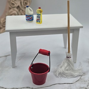 Miniature Mop I Dollhouse Miniature Mop I Miniature Red Cleaning Bucket ...