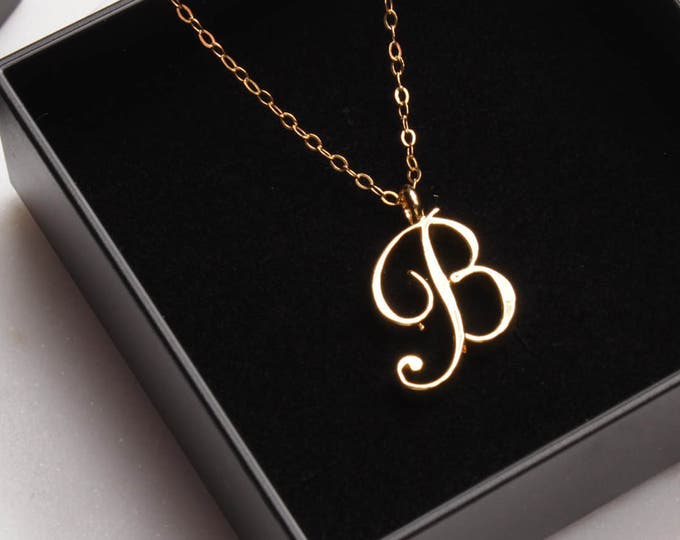 B Initial Necklace - Timeless Cursive "b" Initial Gold Pendant ...