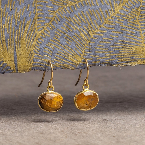 14k Gold Tigers Eye Earrings - Etsy