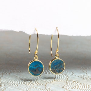 Chrysocolla Gold Drop Earrings - Blue Green Statement Long Earrings ...
