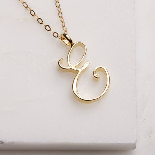 E Initial Necklace Cursive e Initial Gold - Etsy