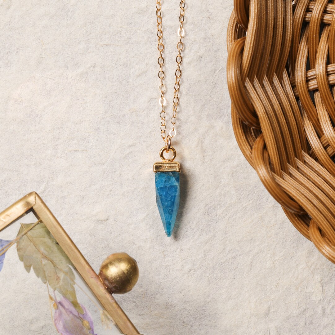 Apatite Pendulum Necklace - Minimalist Adjustable Length and Dainty 14k ...