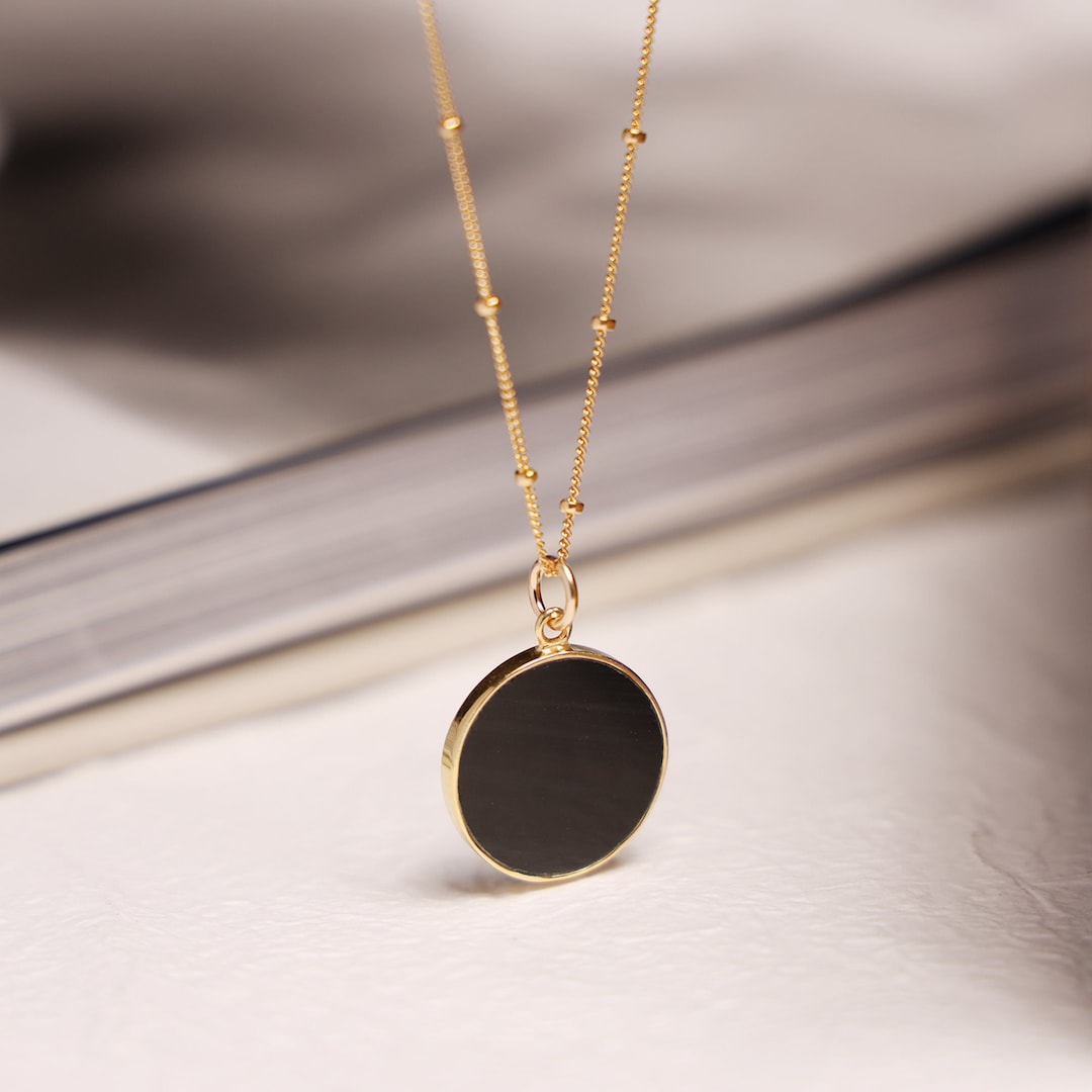 Black Obsidian Circle Pendant Necklace - Minimalist Geometric Jewelry ...