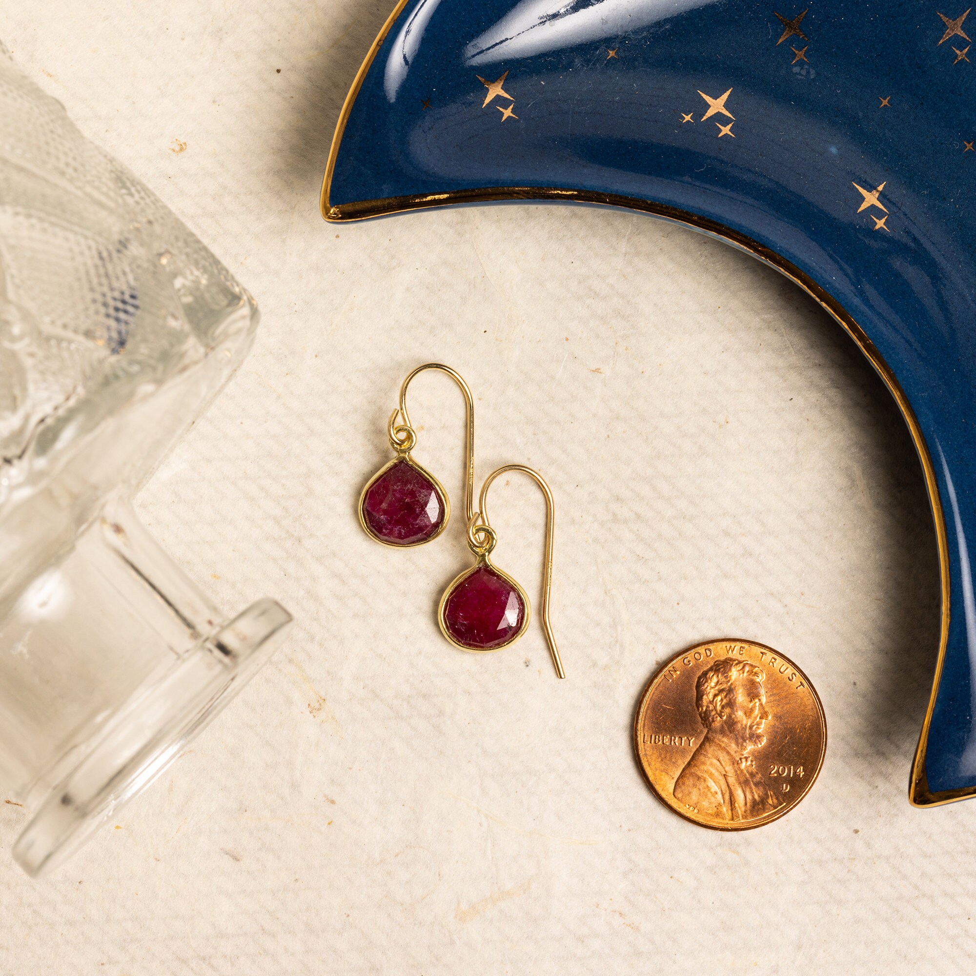 Dyed Ruby Mini Drop Charms 14k Gold Filled Ear-wire Earrings - Handmade ...