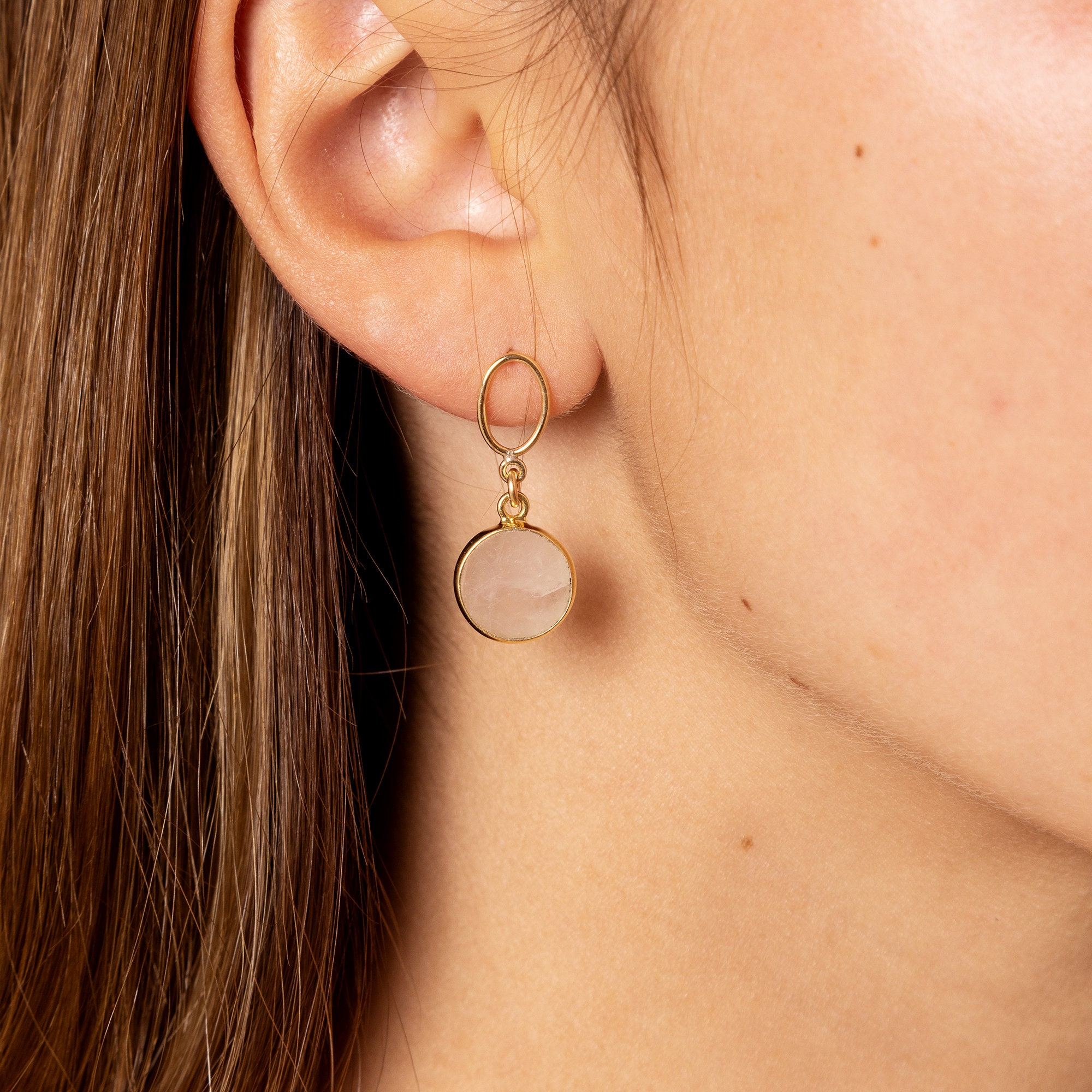 Minimalist Round Circle Rainbow Moonstone Earrings Vermeil Gold Bezel ...