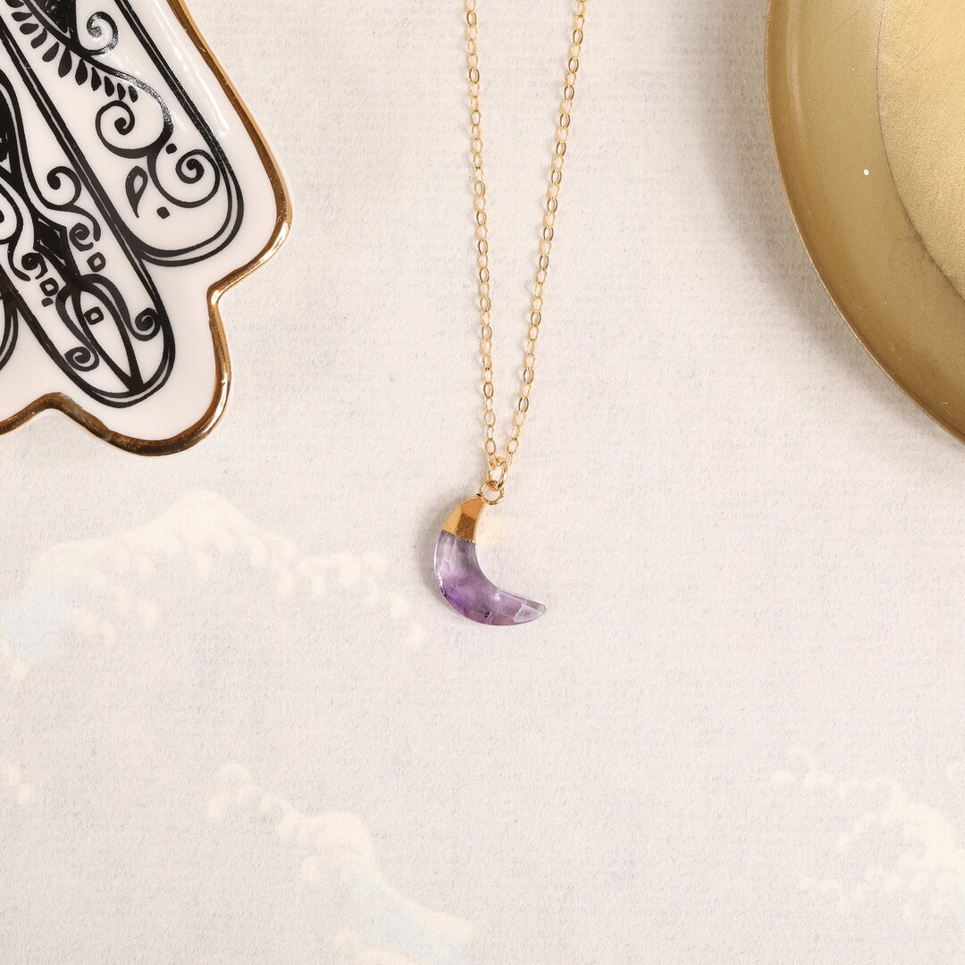 Amethyst Necklace With Moon Pendant on 14k Gold Filled Dainty Chain ...