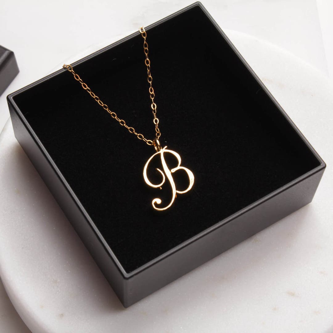 B Initial Necklace - Timeless Cursive "b" Initial Gold Pendant ...