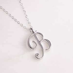 Letter B Initial Necklace - Cursive "b" Initial Silver Pendant ...