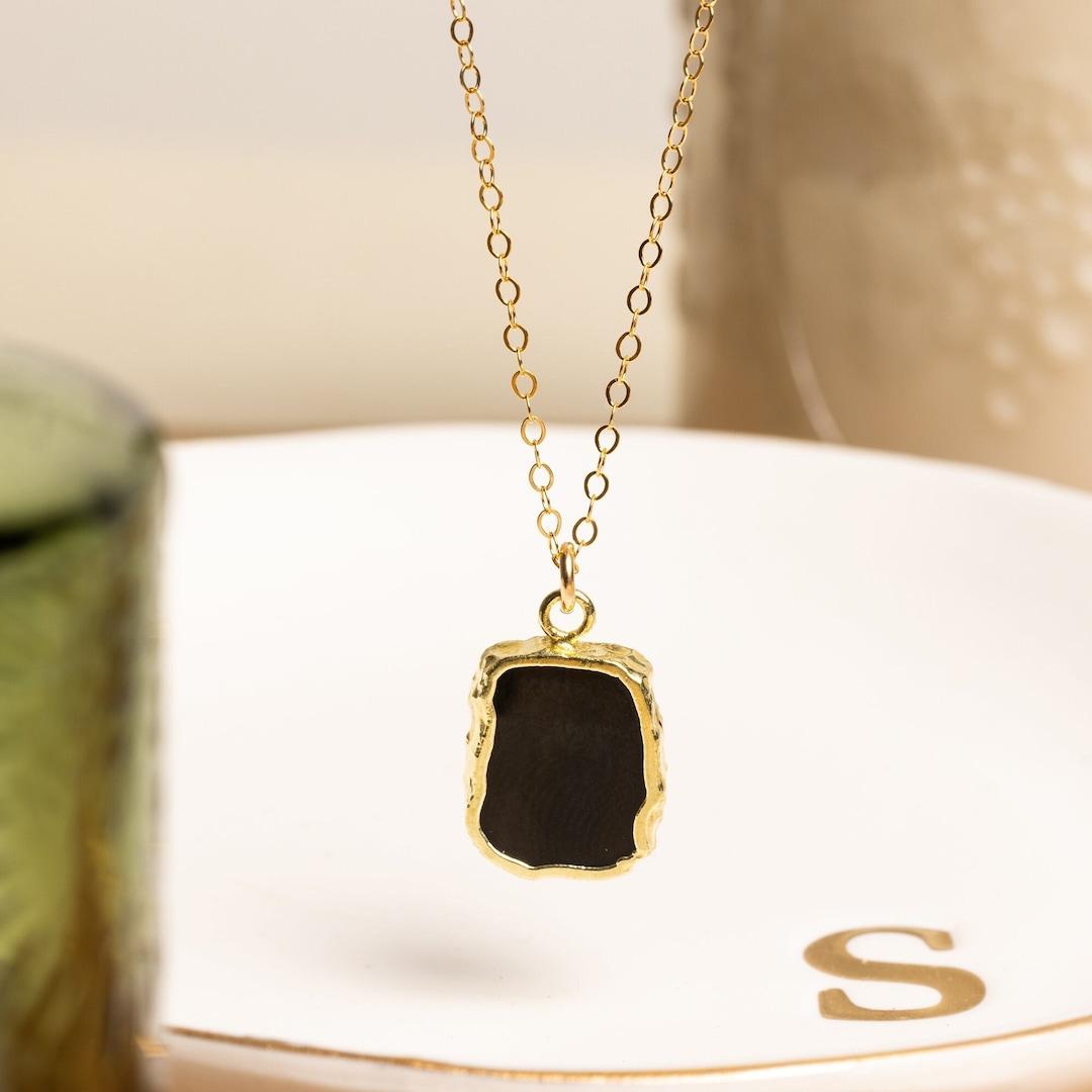 Raw Genuine Black Obsidian Slice Pendant on 14k Gold Filled Adjustable ...