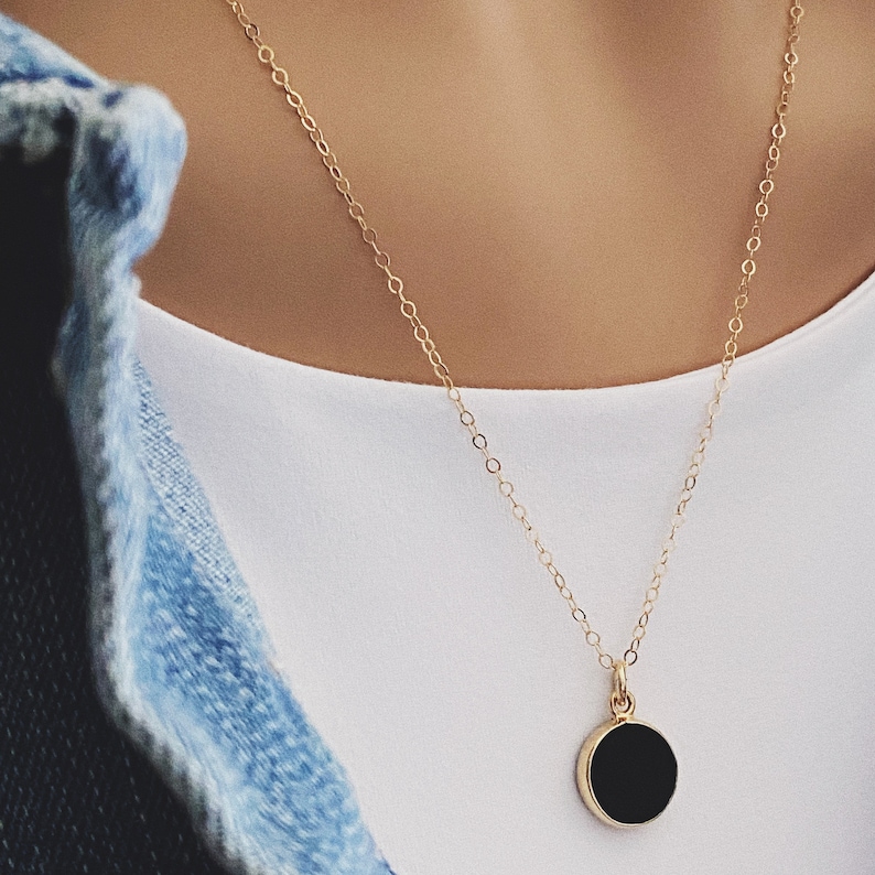 Black Obsidian Round Disc Circle - Minimalist Delicate Jewelry Gift for ...