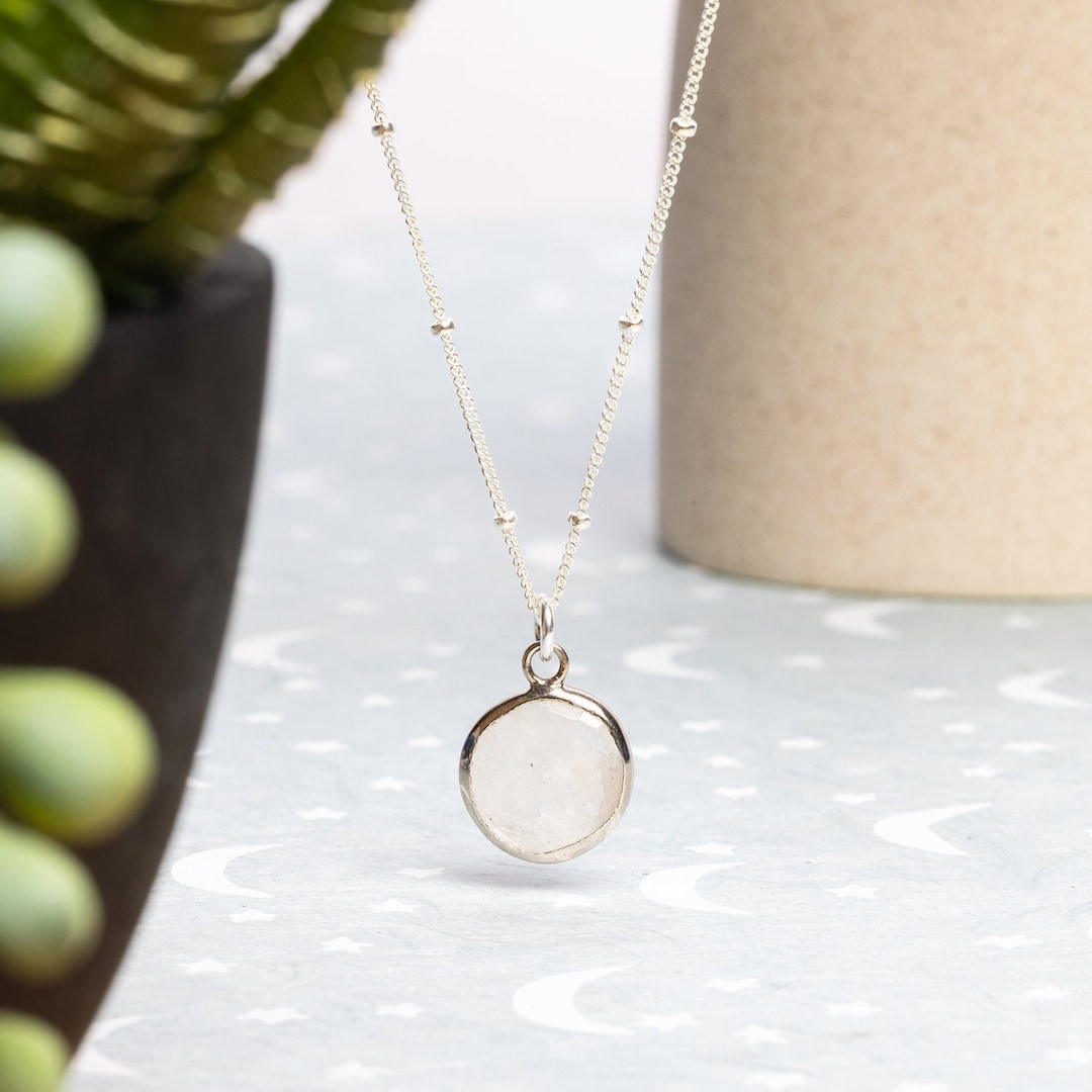 Round Moonstone Pendant - Minimalist 925 Sterling Silver Jewelry ...