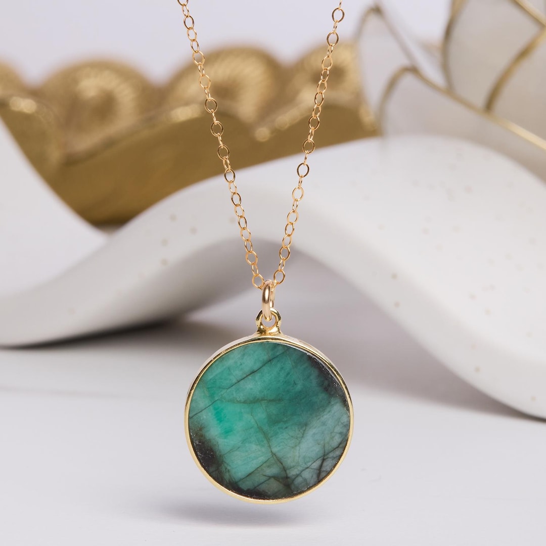 Emerald Pendant Necklace - Large Circle Raw Emerald Gemstone Circle ...