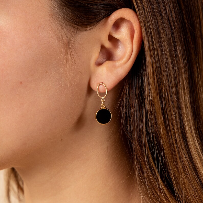 Genuine Black Obsidian Circle Shape Gemstone Earrings - Vermeil Gold ...