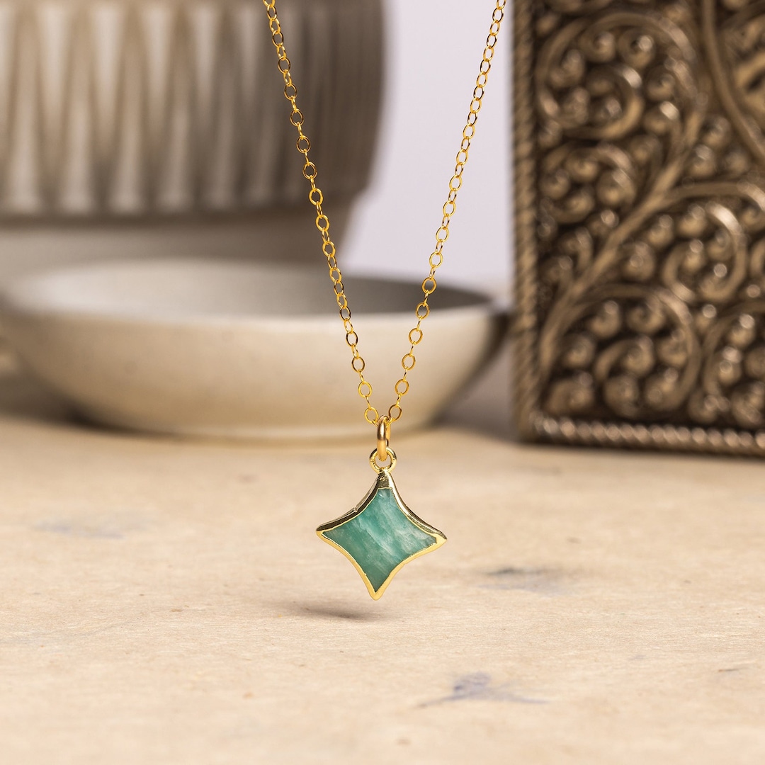Amazonite Star Gold Necklace 14k Gold Filled Adjustable 16-18in Chain ...